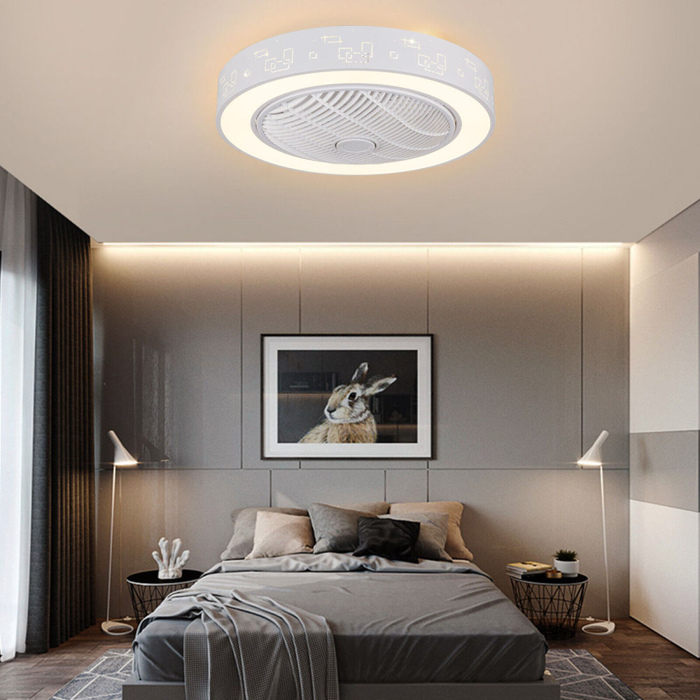 23'' Invisible Ceiling Fan Light LED 3 Colors Dimmable Chandelier Lamp ...