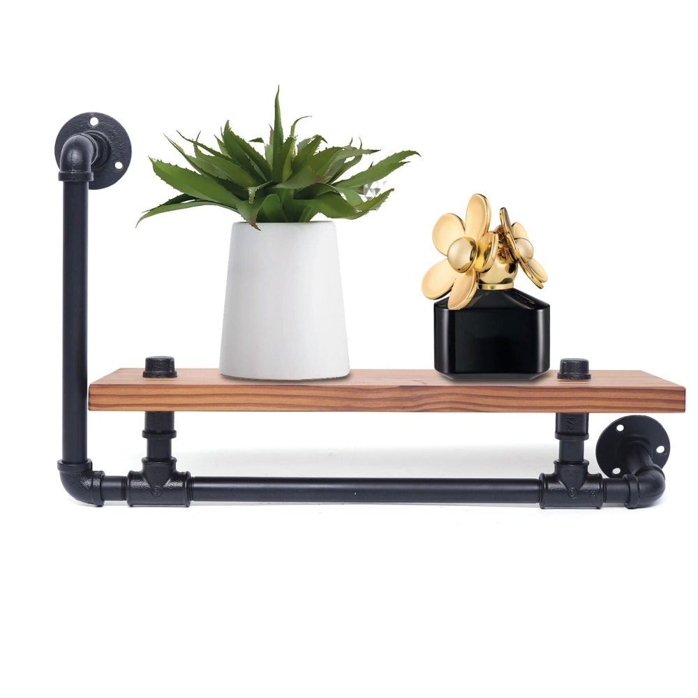 Wall Mounted Industrial Floating Shelf, Rustic Wood Ladder Bookshelf ...