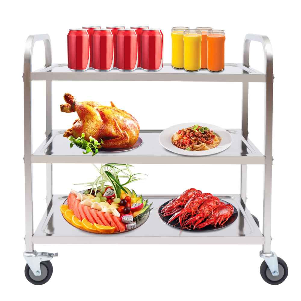 3 Shelves Stainless Steel Service Trolley, Kitchen Trolley, Food ...
